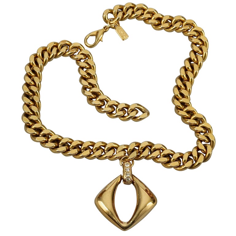 Vintage YVES SAINT LAURENT Ysl Openwork Diamond Chain Necklace at 1stDibs