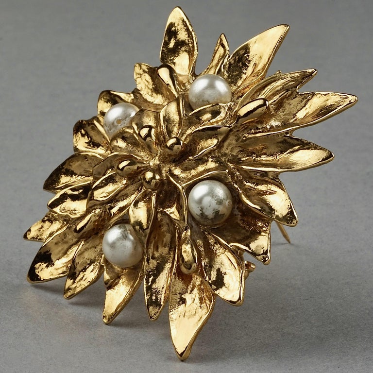 Vintage YVES SAINT LAURENT Ysl Pearl Flower Brooch at 1stDibs