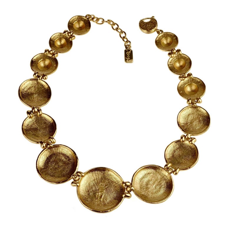 Vintage YVES SAINT LAURENT Ysl Pearl Textured Disc Choker Necklace at ...