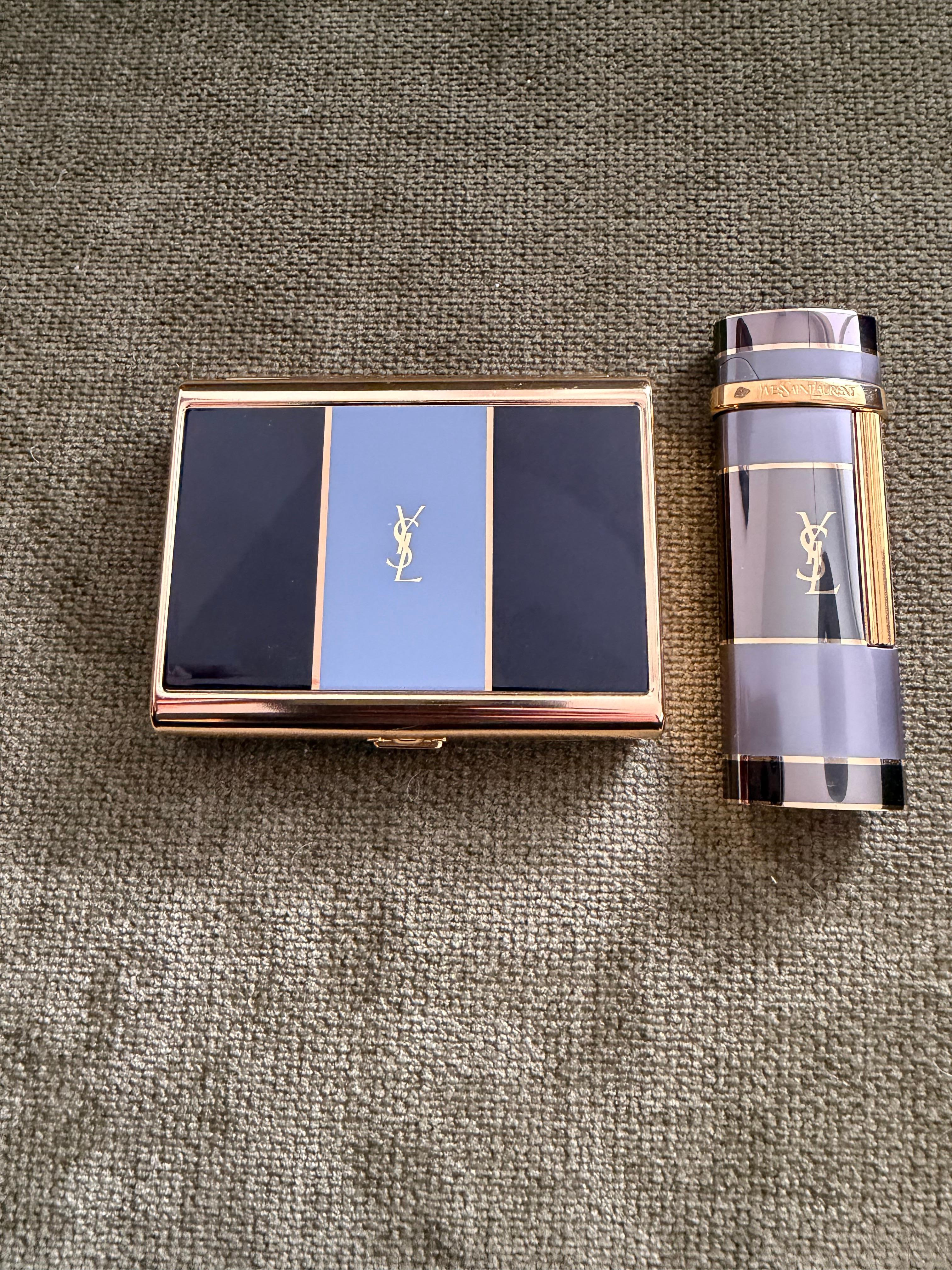 Vintage Yves Saint Laurent “YSL” Retro Cigarette Case and Black Lighter ...