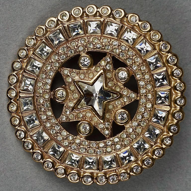 Vintage YVES SAINT LAURENT Ysl Star Rhinestone Medallion Disc Brooch ...
