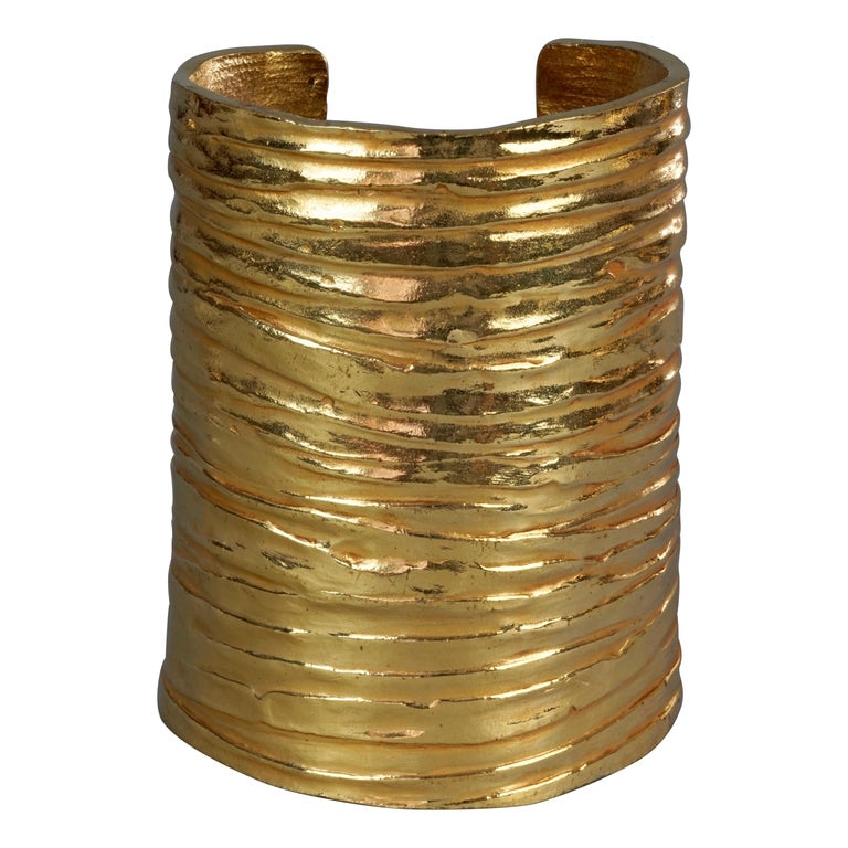 Vintage YVES SAINT LAURENT Ysl Textured Ribbed Wide Cuff Bracelet at ...