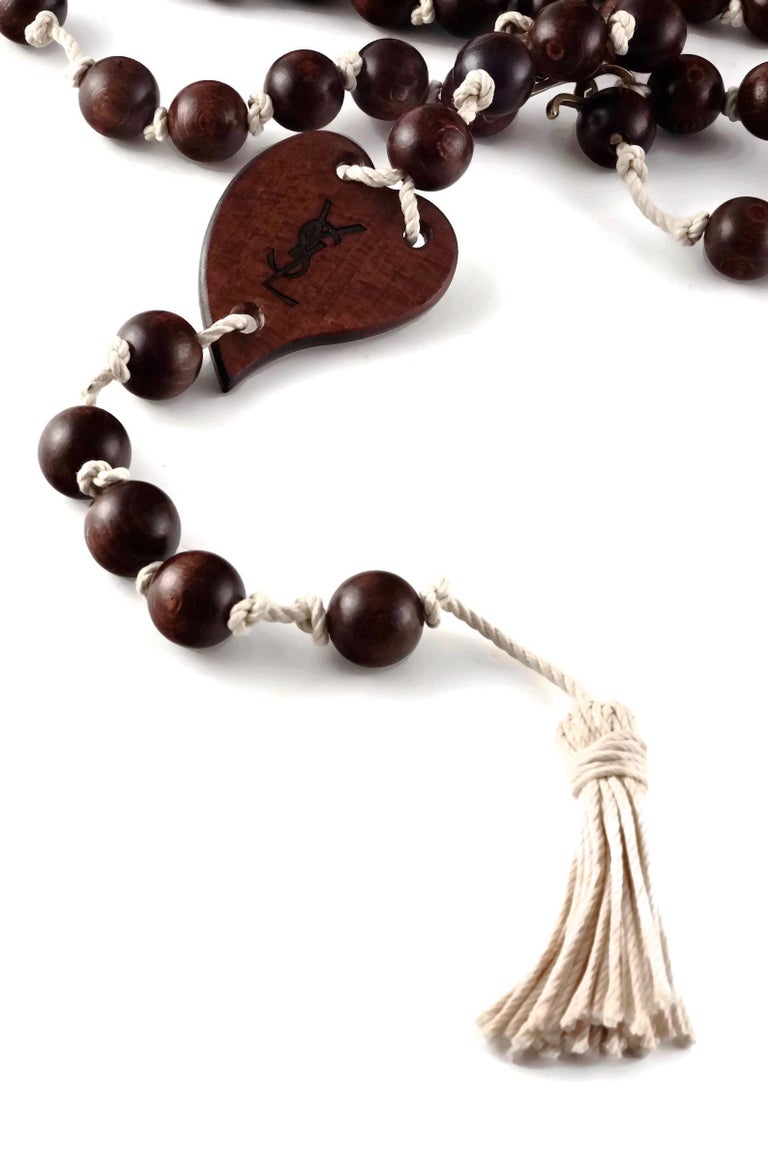 Vintage YVES SAINT LAURENT Ysl Wood Heart Rosary Tassel Belt Necklace ...