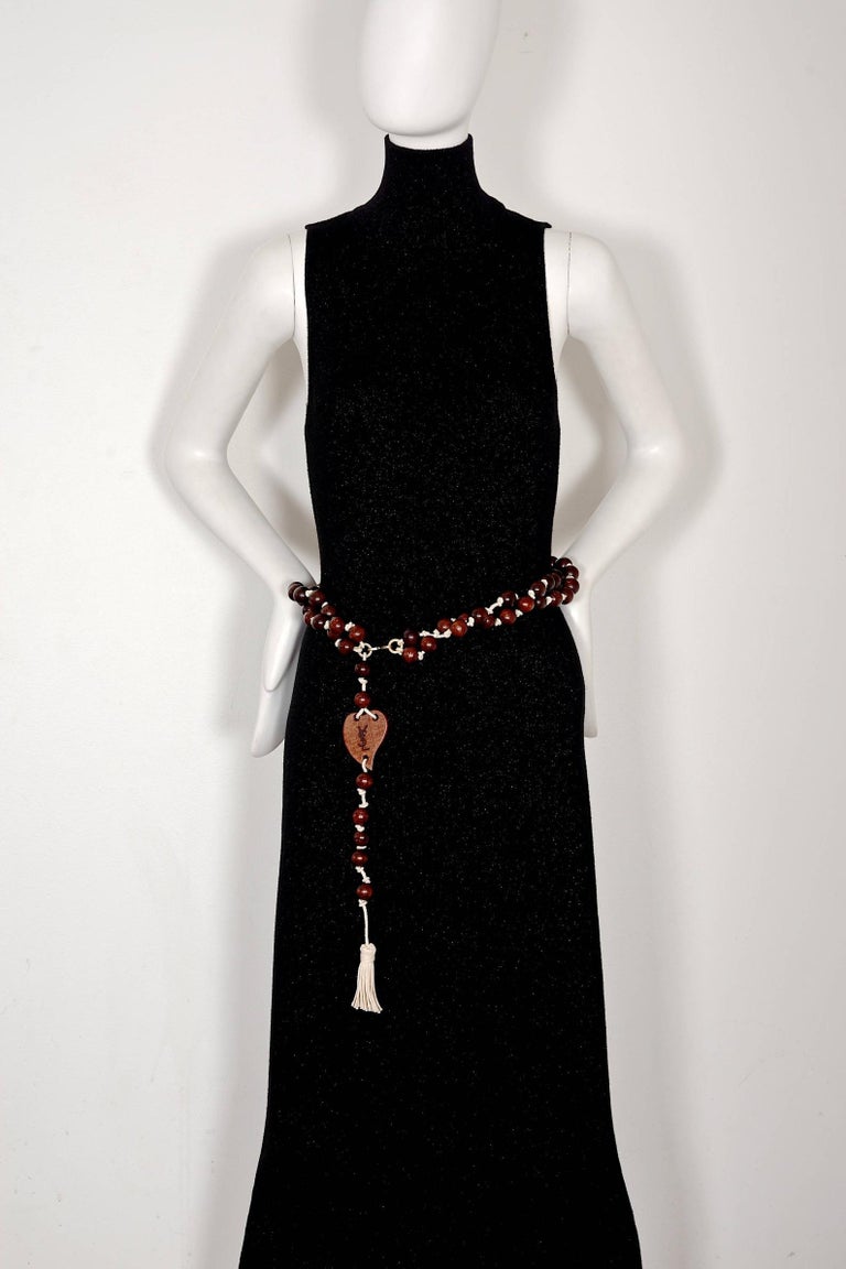 Vintage YVES SAINT LAURENT Ysl Wood Heart Rosary Tassel Belt Necklace ...