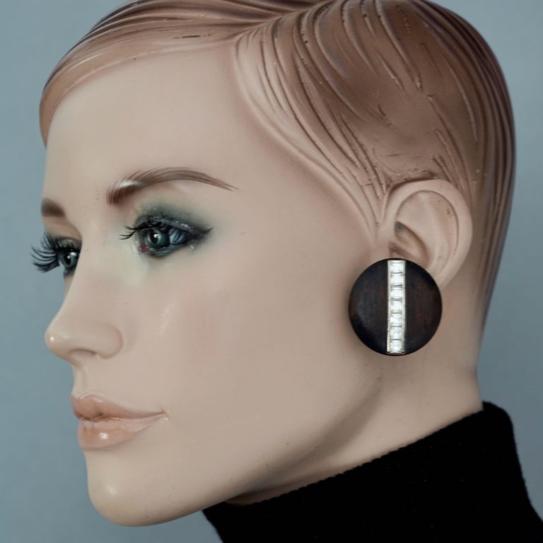 Vintage YVES SAINT LAURENT Ysl Wood Rhinestone Disc Earrings For Sale ...