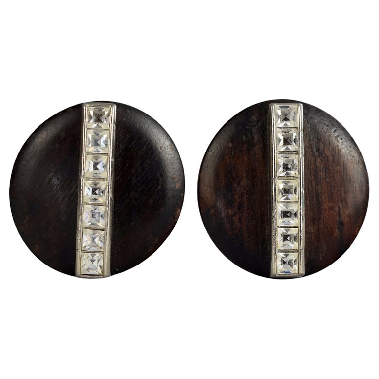 Vintage YVES SAINT LAURENT Ysl Wood Rhinestone Disc Earrings For Sale ...