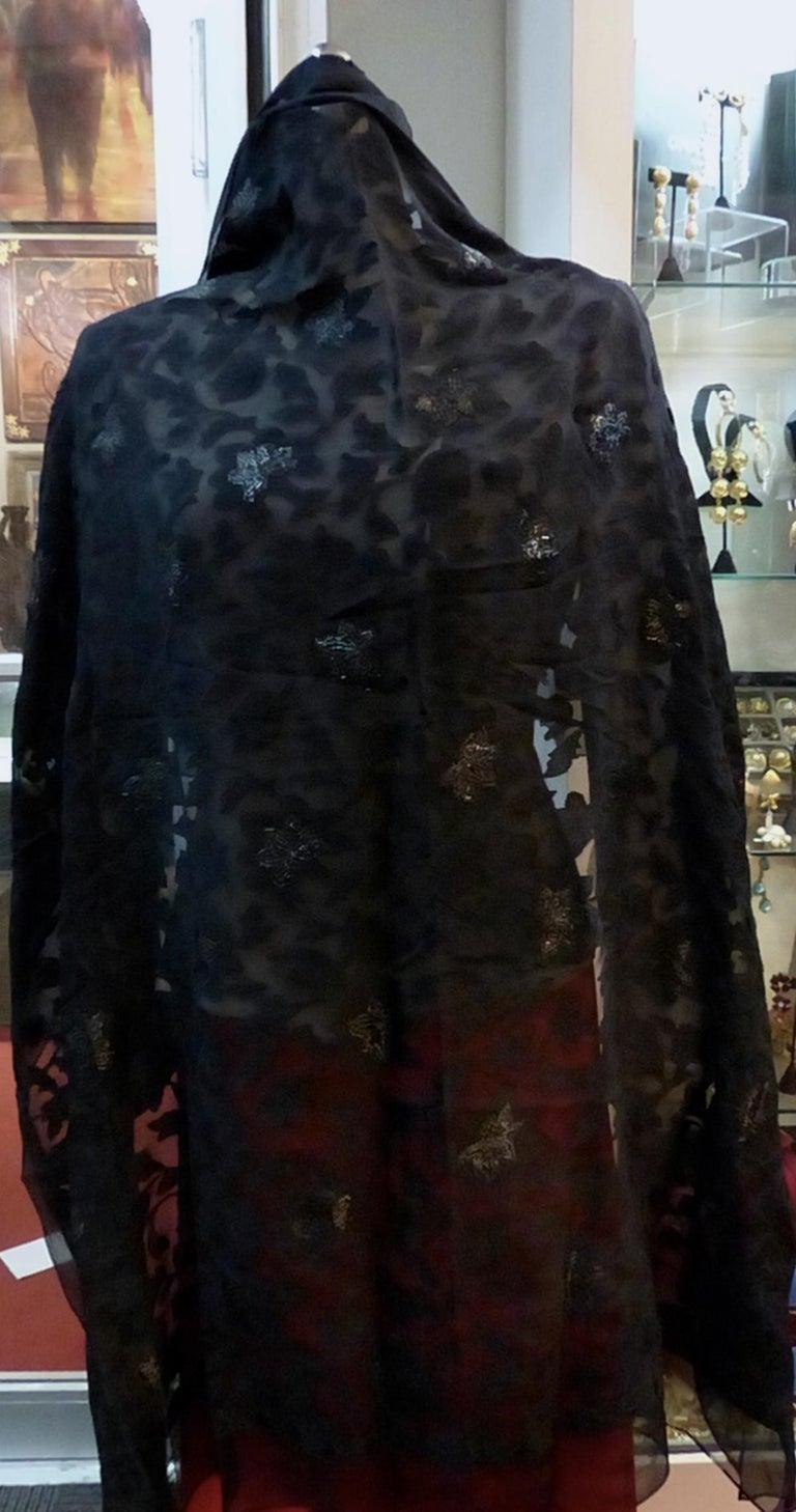 Vintage Yves St. Laurent YSL Black Silk Floral Pattern Scarf For Sale ...