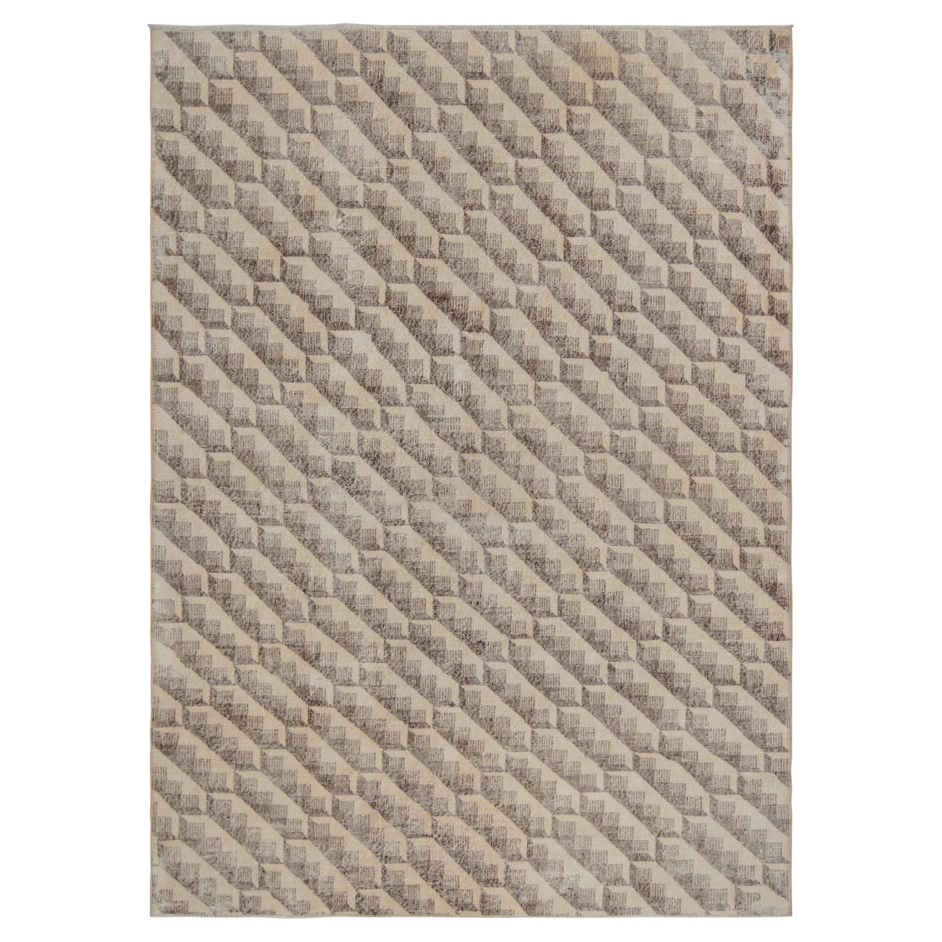 Vintage Zeki Müren Rug in Beige-Brown and Grey Geometric Pattern, by ...