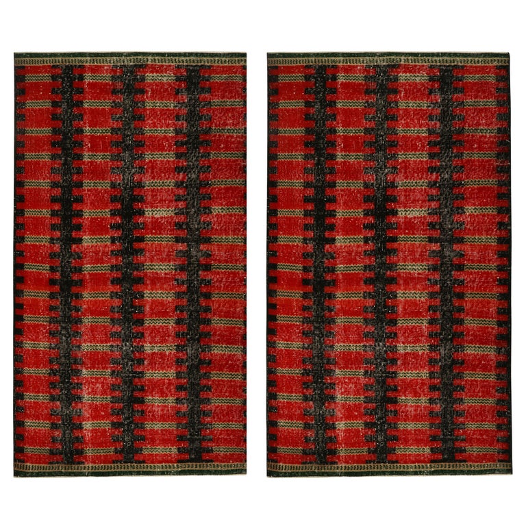 Vintage Zeki Müren Rug in Red and Black Geometric Pattern, by Rug and ...