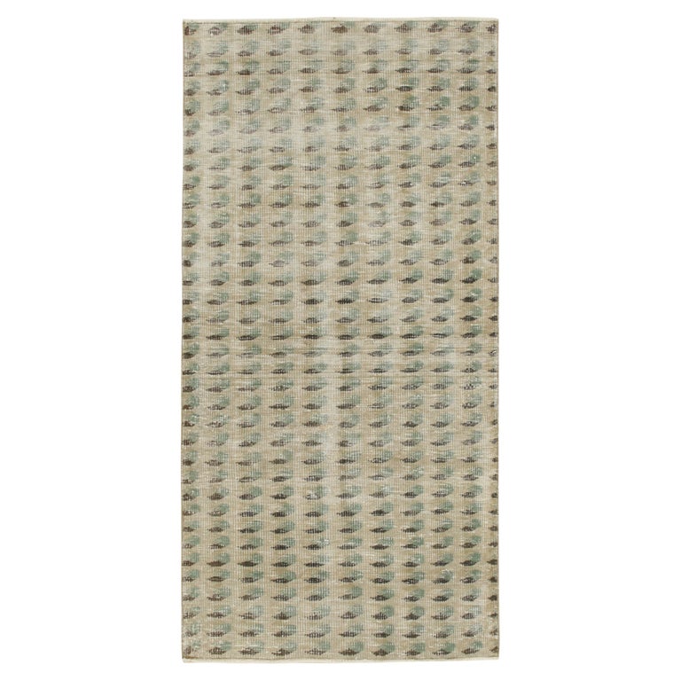 Vintage Zeki Muren runner in Beige with Green Geometric Pattern, by Rug ...