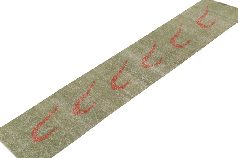 Vintage Zeki Muren Runner in Green with Red Geometric Patterns, by Rug ...