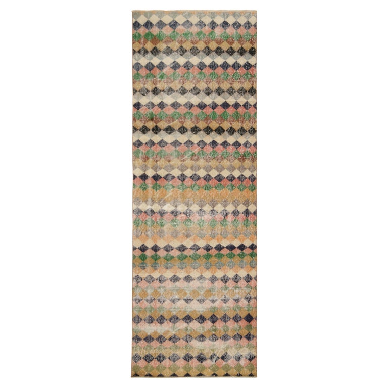 Vintage Zeki Muren Runner in Polychromatic Geometric Pattern, by Rug ...