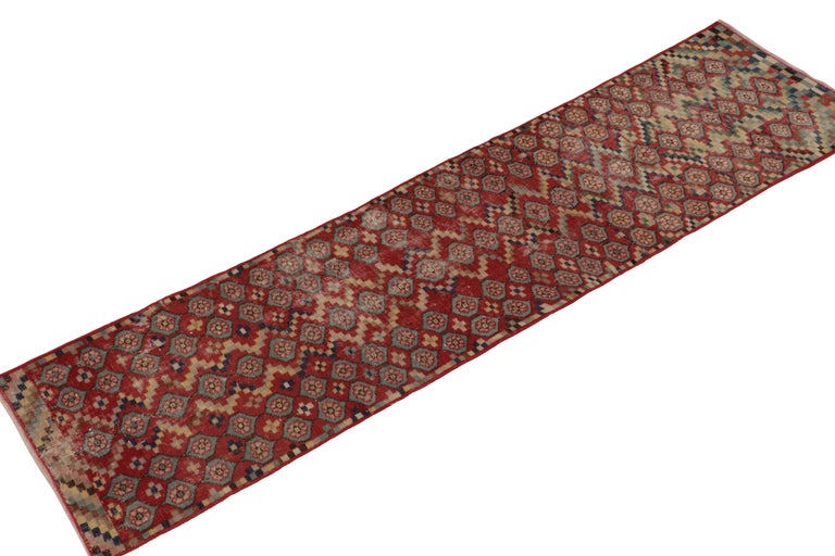 Vintage Zeki Müren runner in Red with Blue Geometric Pattern, by Rug ...