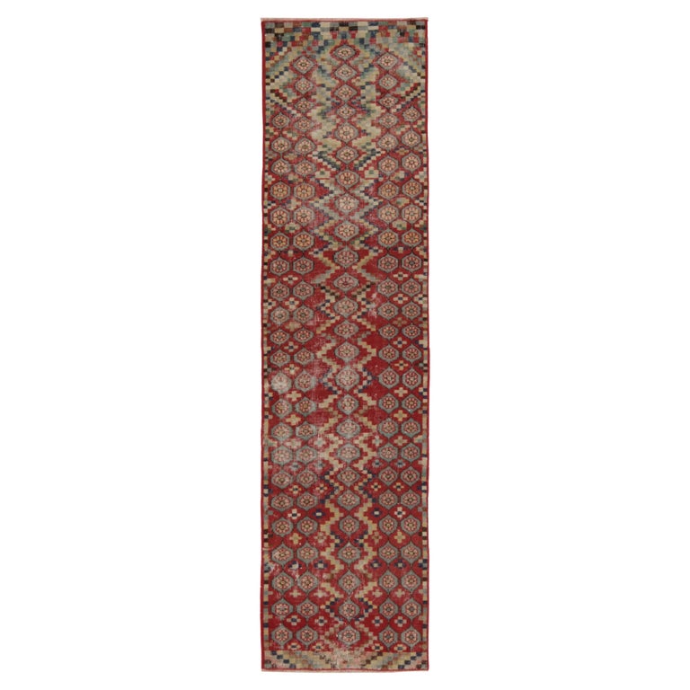 Vintage Zeki Müren runner in Red with Blue Geometric Pattern, by Rug ...