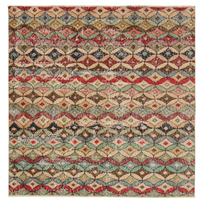 Vintage Zeki Muren Square Rug in Polychromatic Geometric Pattern For ...