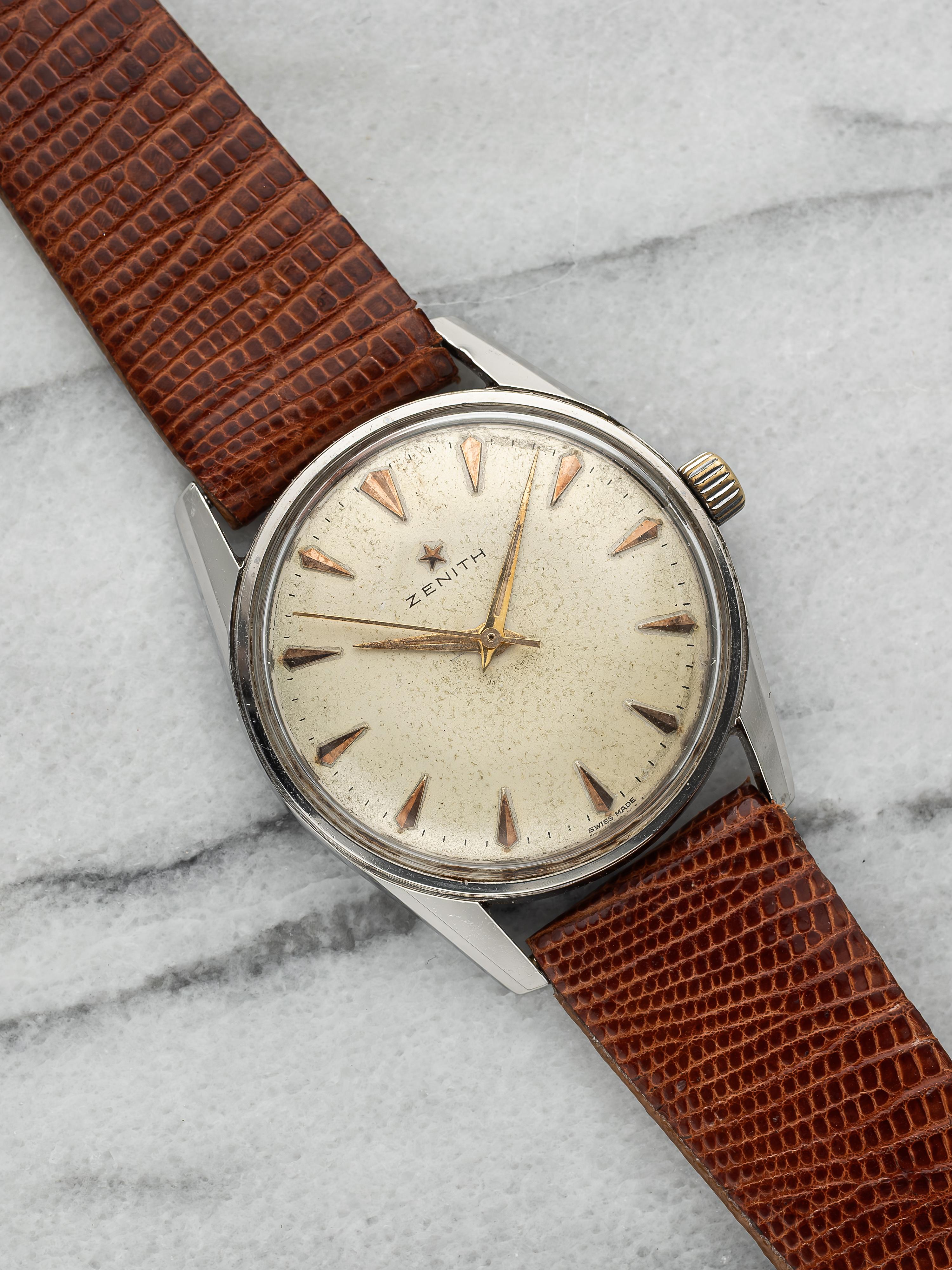 Zenith vintage degli anni '60 con quadrante argentato e indici in oro ...
