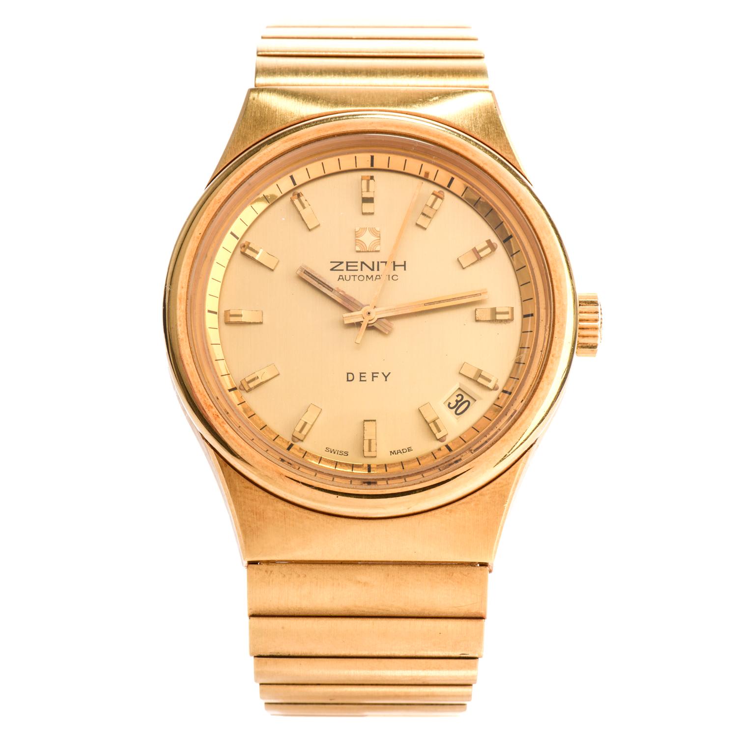 Vintage Zenith Defy Surf 18 Karat Gold Deluxe Automatic Watch For Sale ...