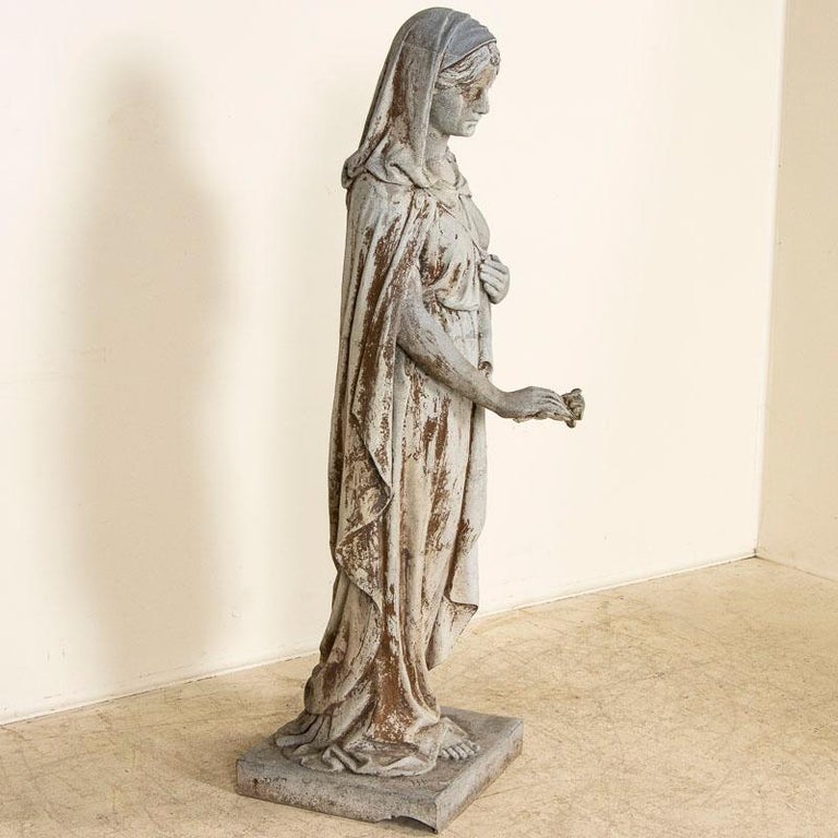 Vintage Zinc Garden Statue of Lady Holding Rose, Early 20th Century ...