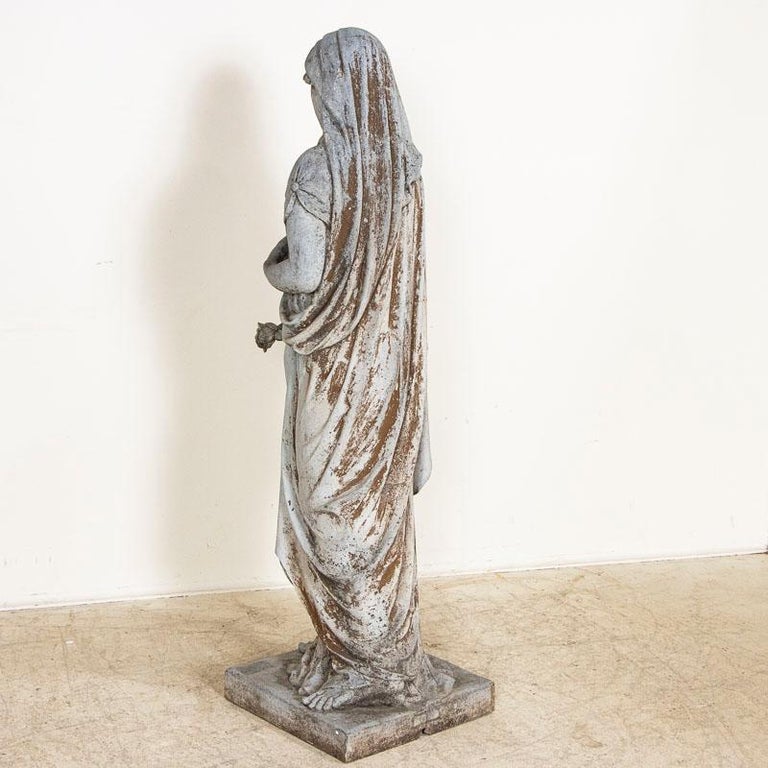 Vintage Zinc Garden Statue of Lady Holding Rose, Early 20th Century ...