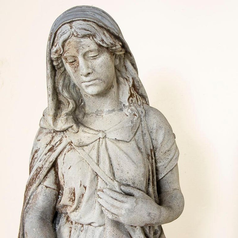 Vintage Zinc Garden Statue of Lady Holding Rose, Early 20th Century ...