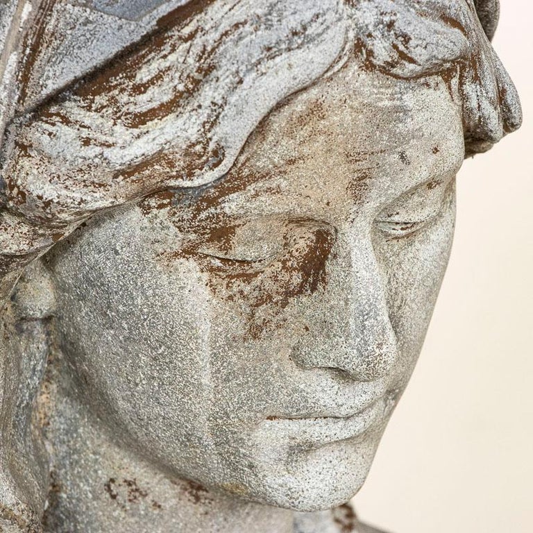 Vintage Zinc Garden Statue of Lady Holding Rose, Early 20th Century ...