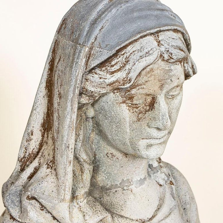 Vintage Zinc Garden Statue of Lady Holding Rose, Early 20th Century ...