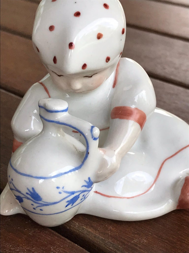 Vintage Zsolnay Girl Figurine with Jug For Sale at 1stDibs