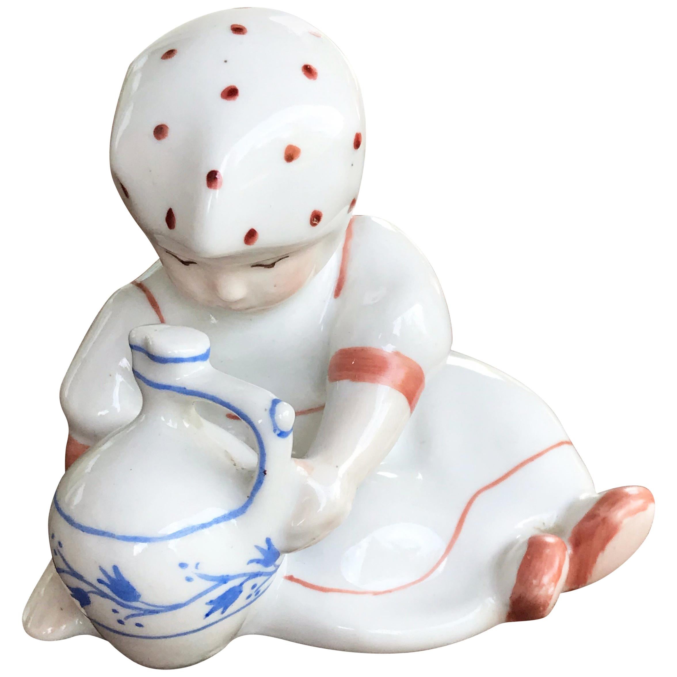 Vintage Zsolnay Girl Figurine with Jug For Sale at 1stDibs