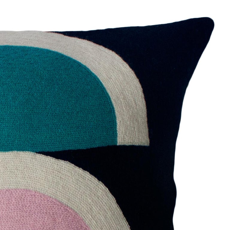 Viola Black Hand Embroidered Modern Geometric Throw Pillow Cover For ...