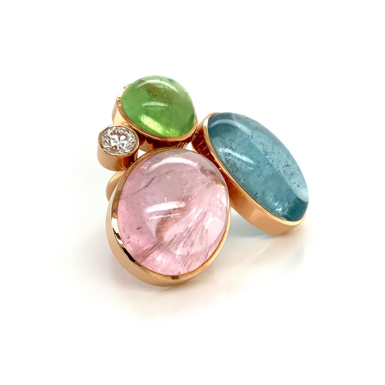 Georg Spreng - Viola Ring 18K Gold Peridot, blue Aquamarine, Tourmaline ...