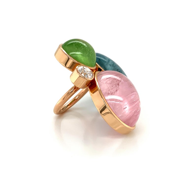 Georg Spreng - Viola Ring 18K Gold Peridot, blue Aquamarine, Tourmaline ...
