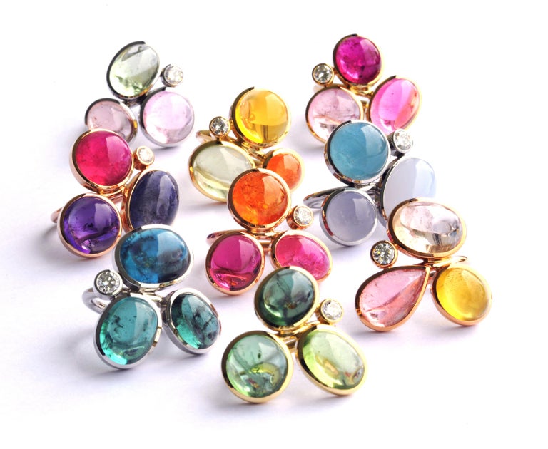 Georg Spreng - Viola Ring 18K Gold Peridot, blue Aquamarine, Tourmaline ...