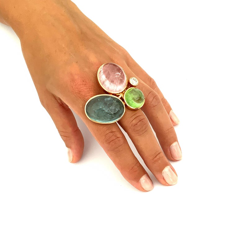 Georg Spreng - Viola Ring 18K Gold Peridot, blue Aquamarine, Tourmaline ...