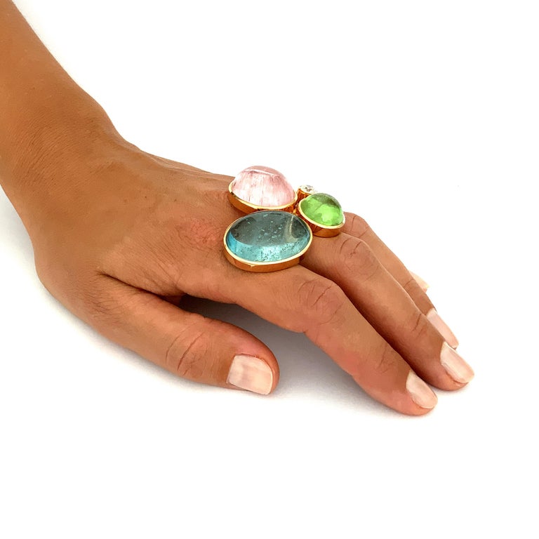 Georg Spreng - Viola Ring 18K Gold Peridot, blue Aquamarine, Tourmaline ...