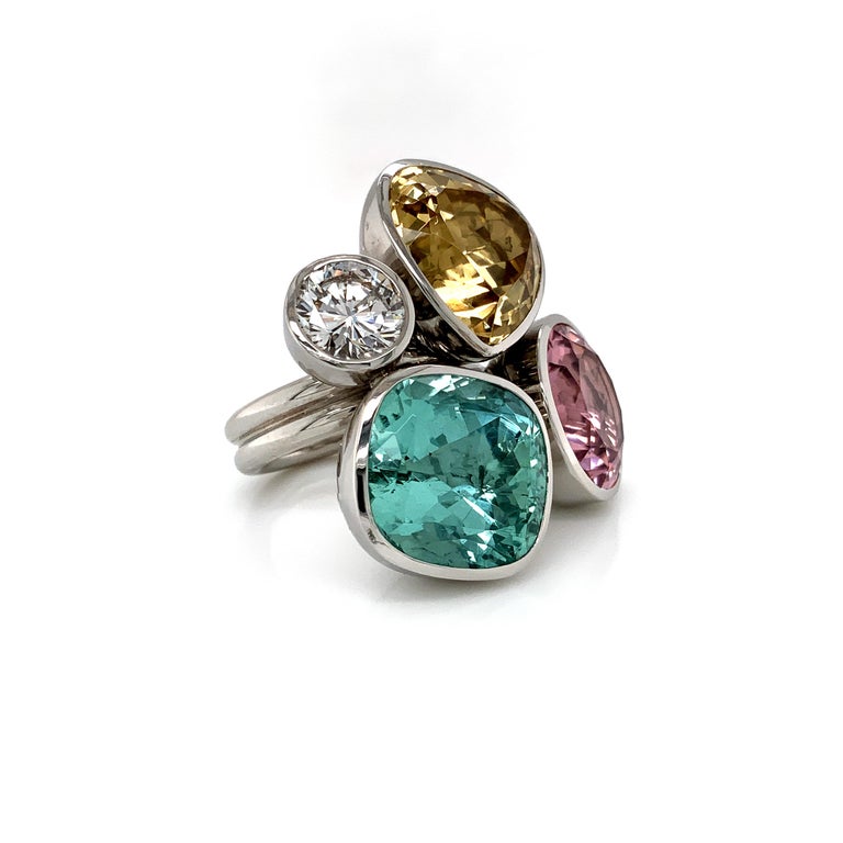 Georg Spreng - Viola Ring Platinum 950 Gold Beryl, Tourmaline, Beryl ...