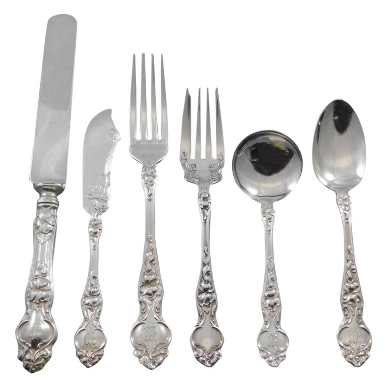 Violet by Wallace Sterling Silver Flatware Set for 12 Service, 88 ...