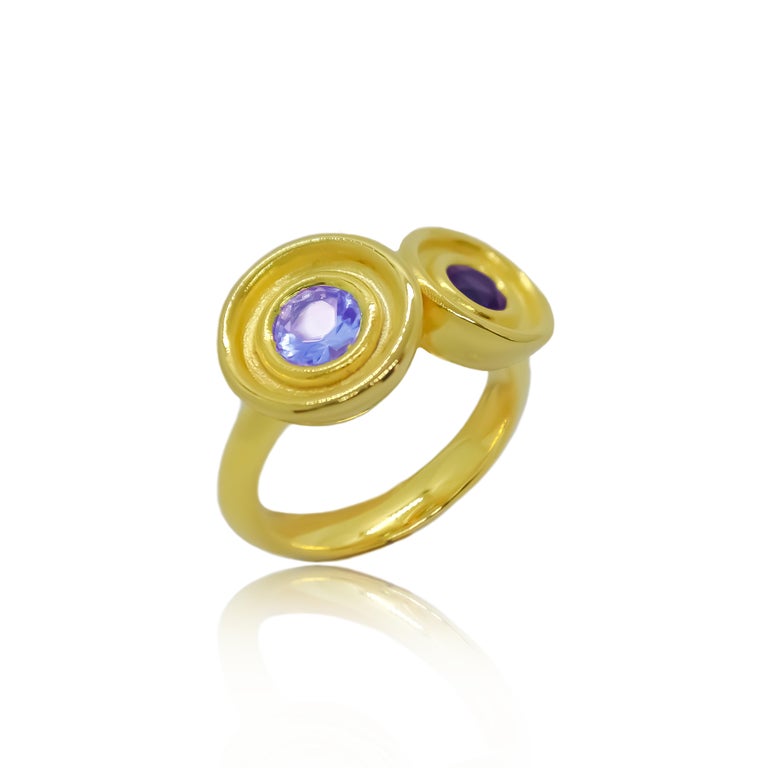 Customizable Violet Duo Gold Ring with Tanzanite and Amethyst For Sale ...
