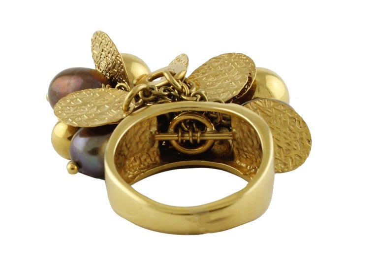Violet Pearls Yellow Gold Ring For Sale at 1stDibs