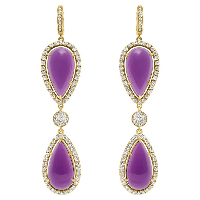 Violet Purple Amethyst Pear Drop Diamond Halo 14 Karat Gold Drop Dangle ...