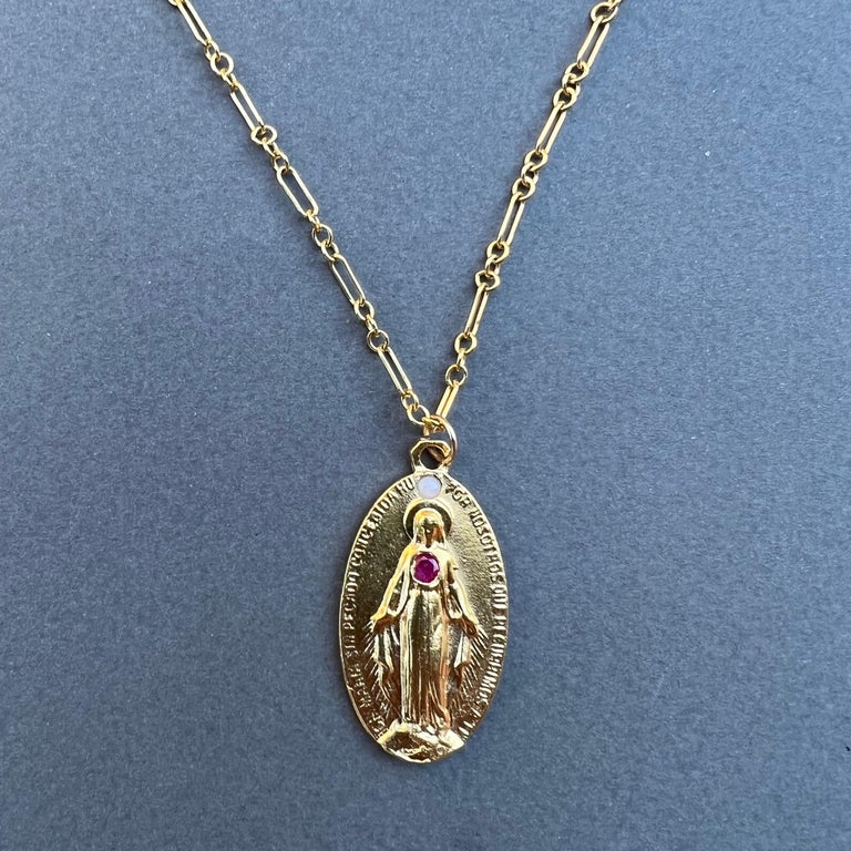 Virgin Mary Ruby Opal Medal Chain Necklace J Dauphin For Sale at 1stDibs