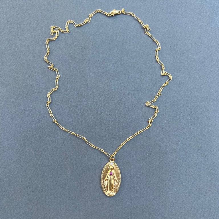 Virgin Mary Ruby Opal Medal Chain Necklace J Dauphin For Sale at 1stDibs