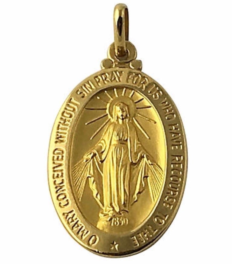Virgin Mary Gold Medallion Pendant at 1stDibs | mary medallion, gold ...