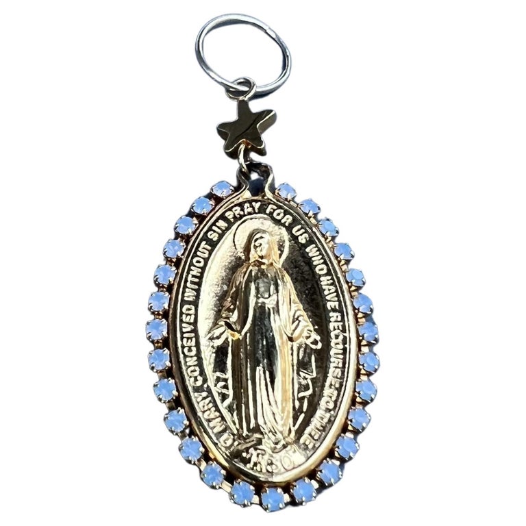 Virgin Mary Medal Earrings Rhinestone Light Blue J Dauphin For Sale at ...