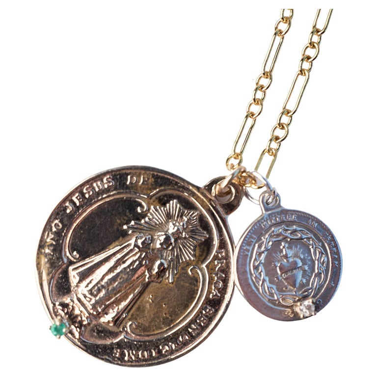 Virgin Mary Medal Sacred Heart Chain Necklace Emerald Silver Bronze J ...