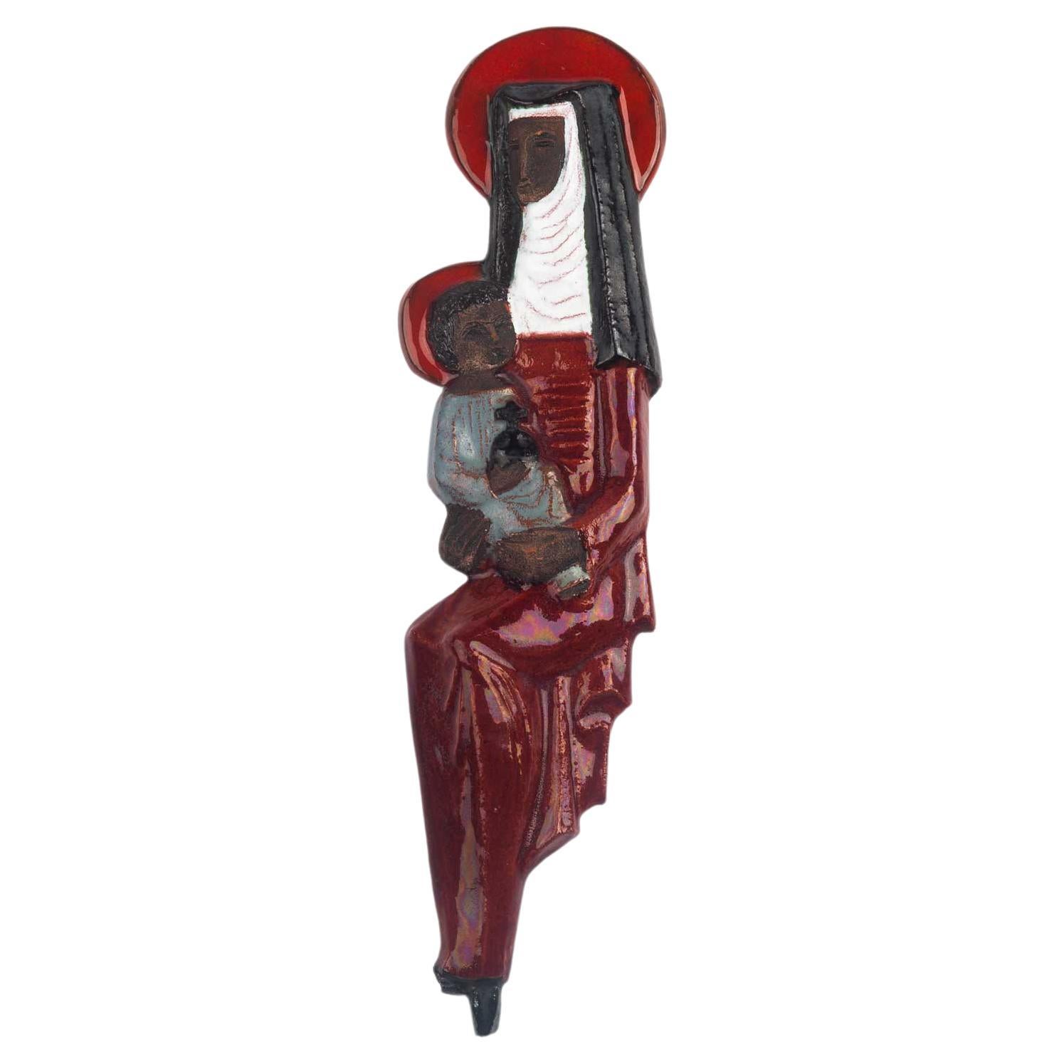 Midcentury European Wall Cross, Textured Ceramic, Red, Black, 1970s For ...