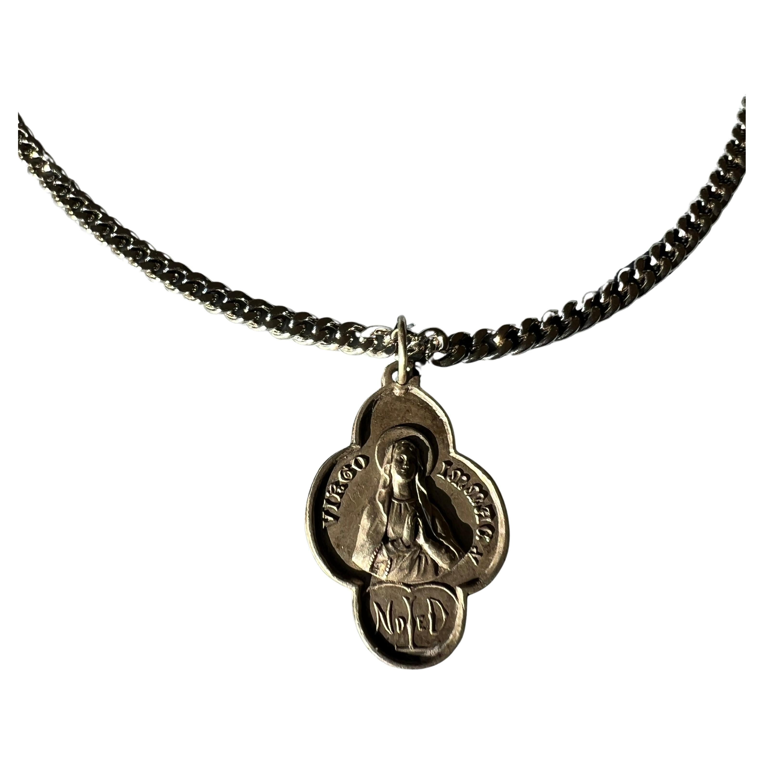 Virgin Mary Saint Medal Necklace Chain Clover Virgo Souvenir Lourdes ...