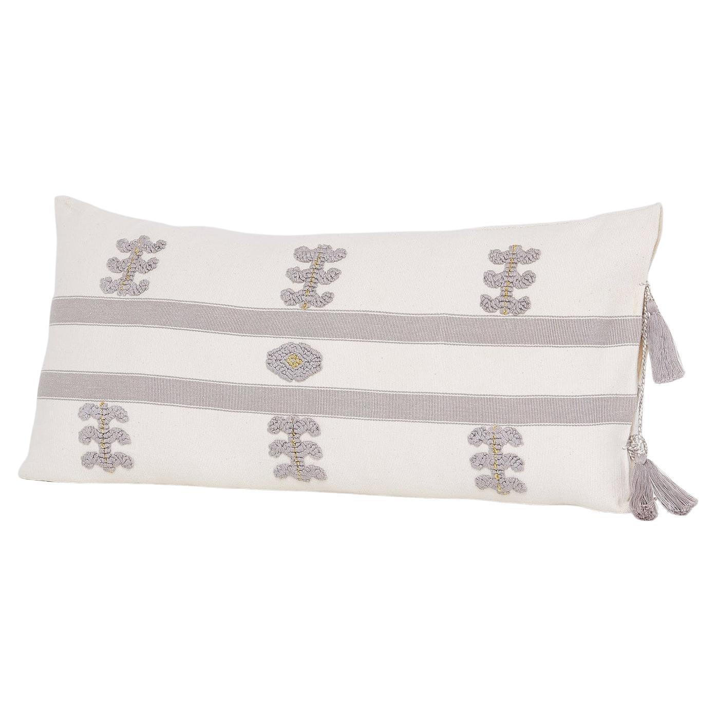 Virginia Cotton Lumbar Throw Pillow White w/ Gray Stripes Spanish ...