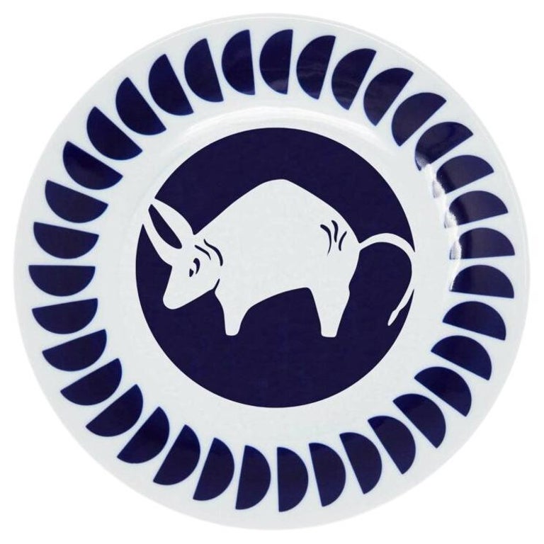 Viso Porcelain Taurus Zodiac Sign Plate V124 in White and Navy Blue For ...