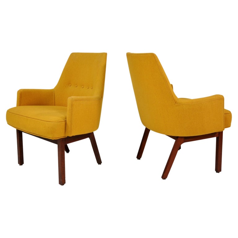 Pair of Vista of California Yellow Wool Lounge Chairs For Sale at 1stDibs