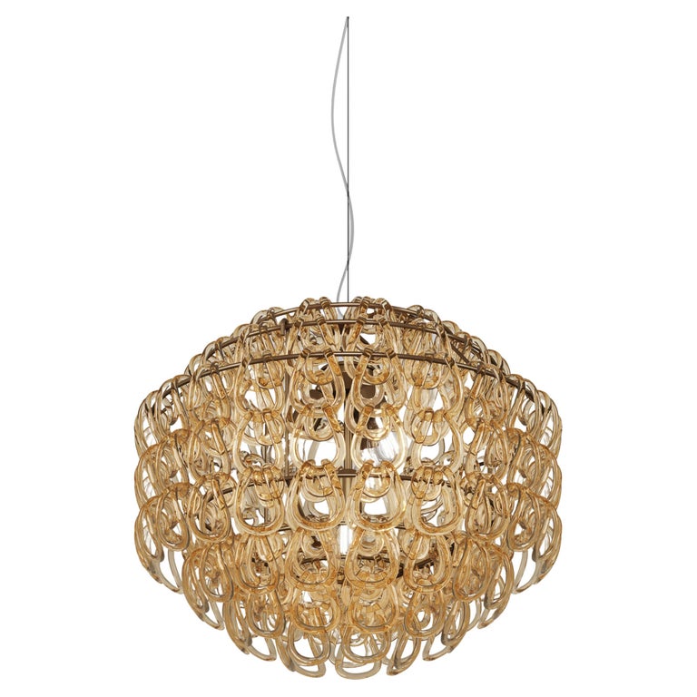 Vistosi Giogali SP 65 Pendant Light in Crystal Amber with Matt Bronze ...